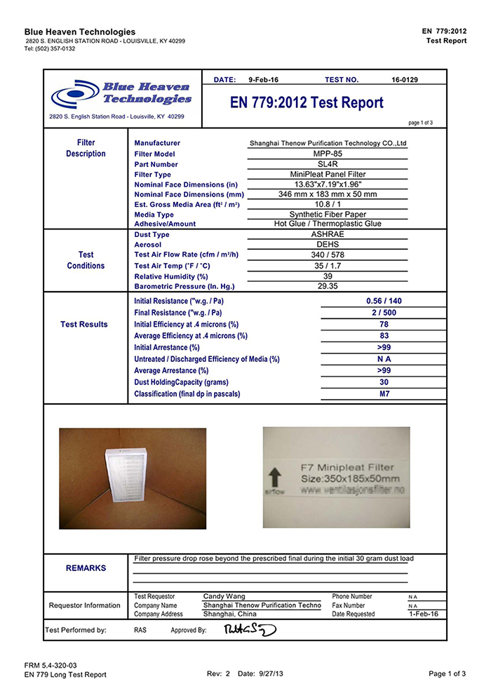Experienced supplier of F7 Minipleat Panel filter EN779 2012